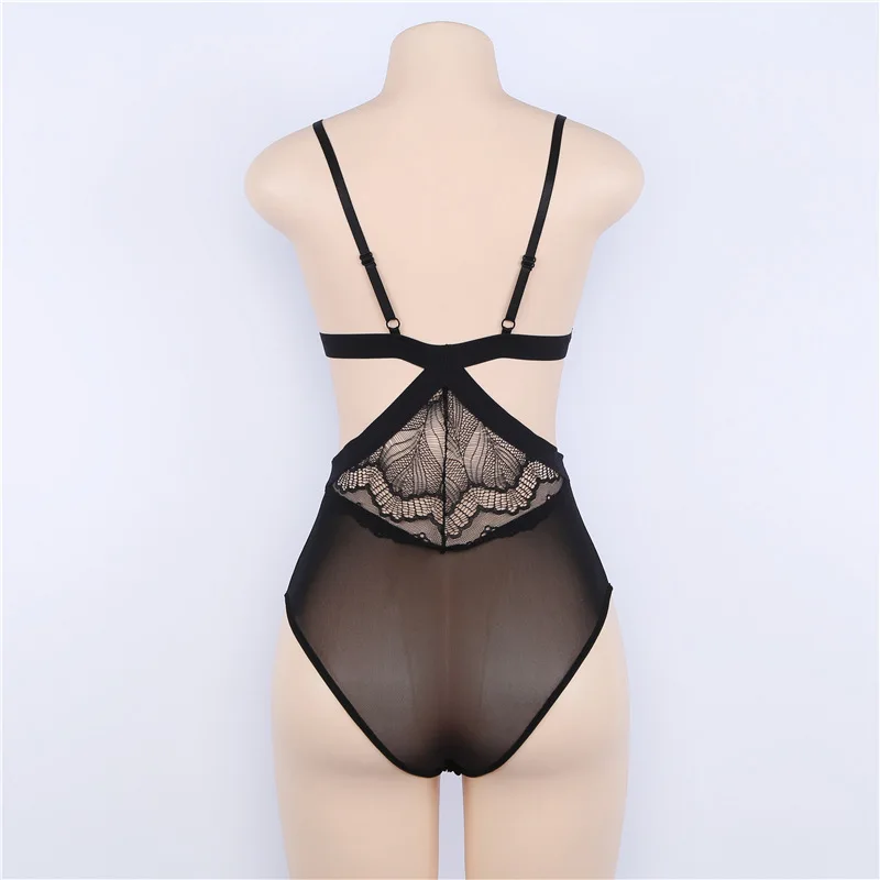 Sexy Hollow Out Lace Bodysuit With Mesh Plunge Buy Bodysuit Sexy Lace