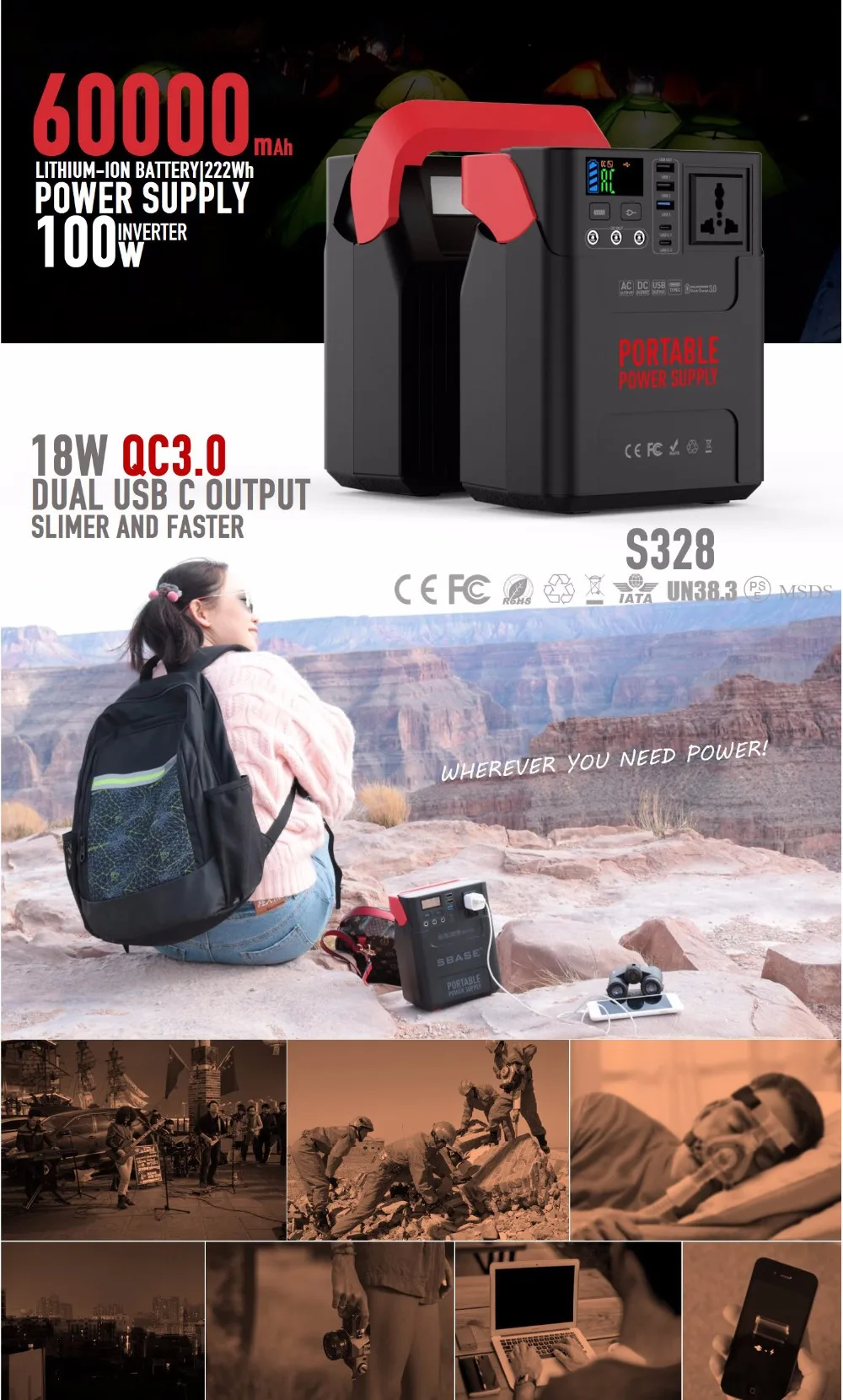 60000mah Portable Power Pack For Camping Home Power Solar System Solar ...