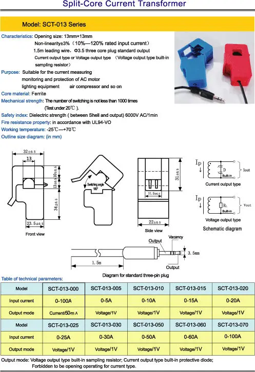 100a:1v Split Core Current Transformer Sct 013 - Buy Split Core Current ...