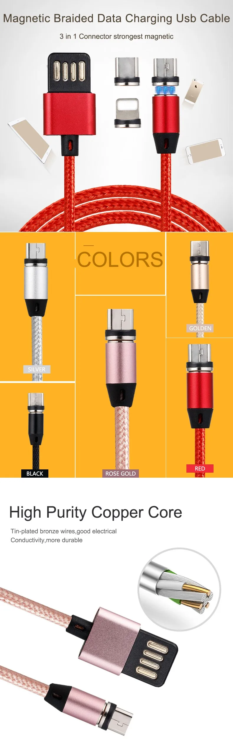 Magnetic Usb Data Charging Cable 3 In 1,Magnetic Micro Usb Cable,2018 ...