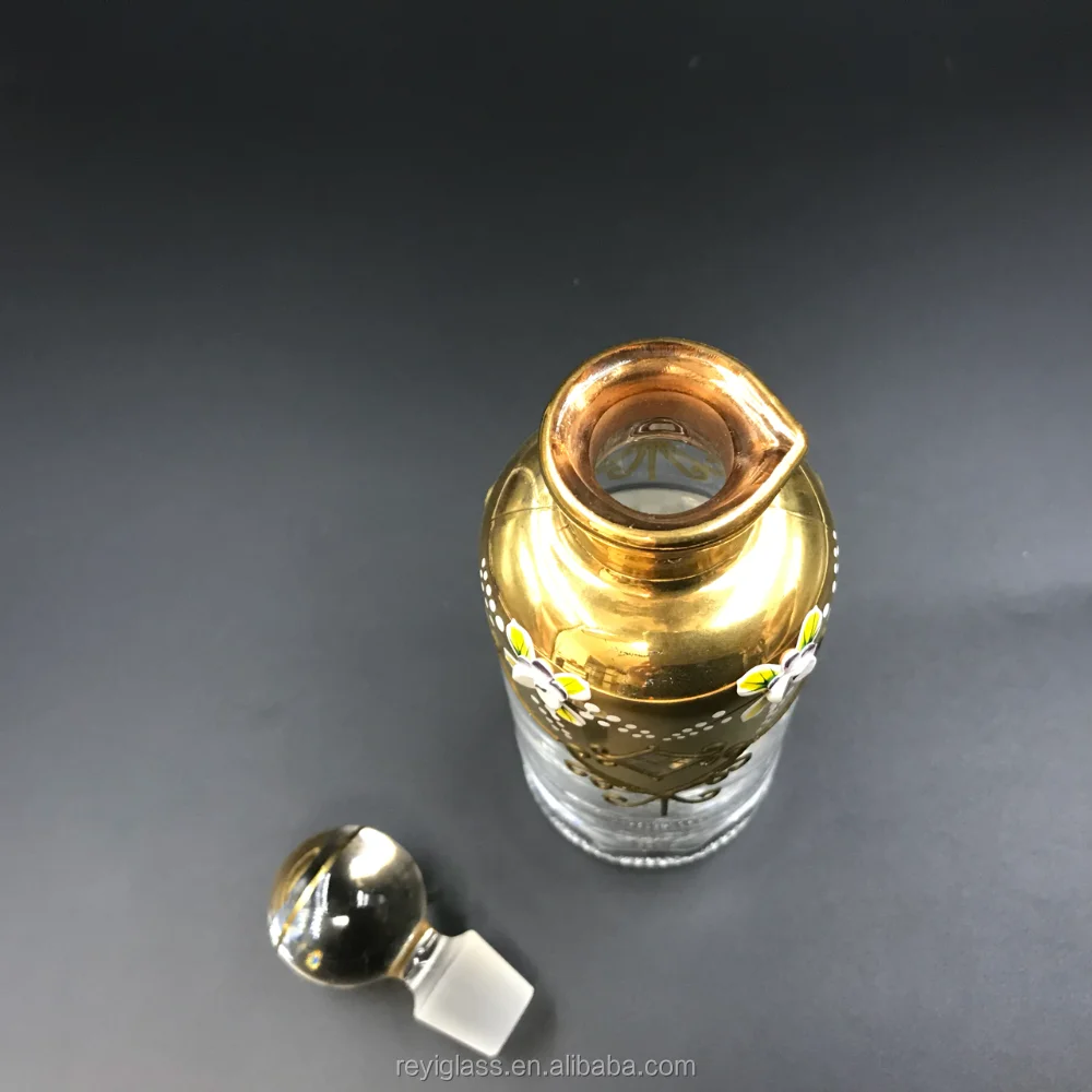 2023 Hot Sale Arabic Attar Bottle Display Golden Decanter Bottle Glass ...