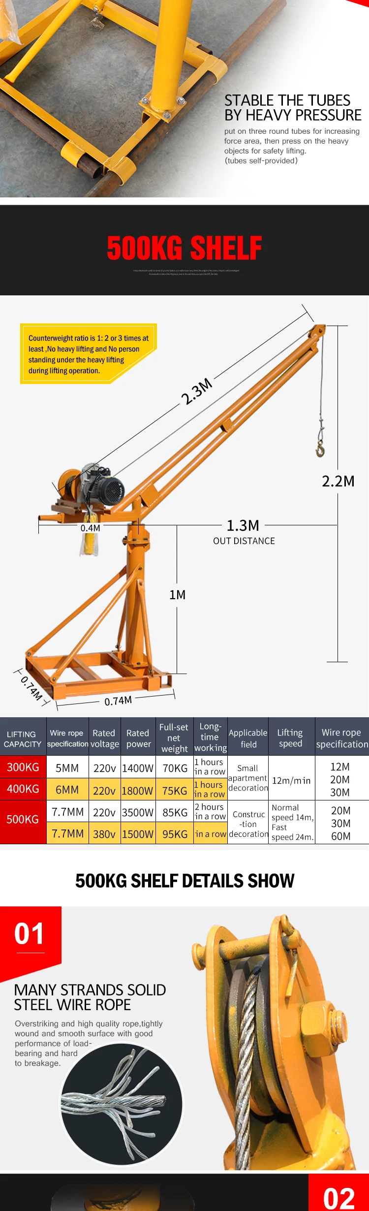 200kg 300kg 500kg 800kg 1000kg Hand Operation Mini Crane Portable Small Lift Floor Crane with ...
