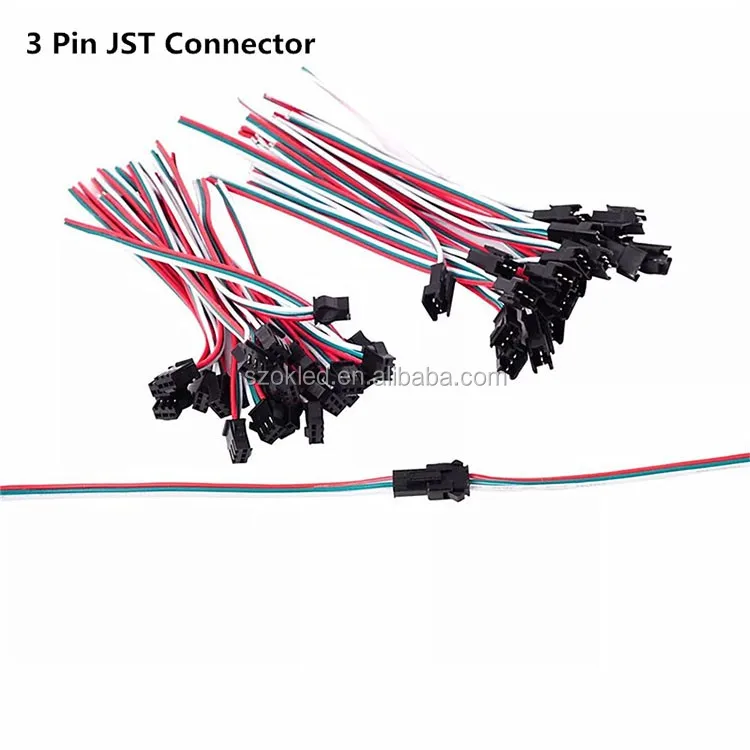 JST SM 3 Pins Connector for WS2812B RGB LED Strip Lights