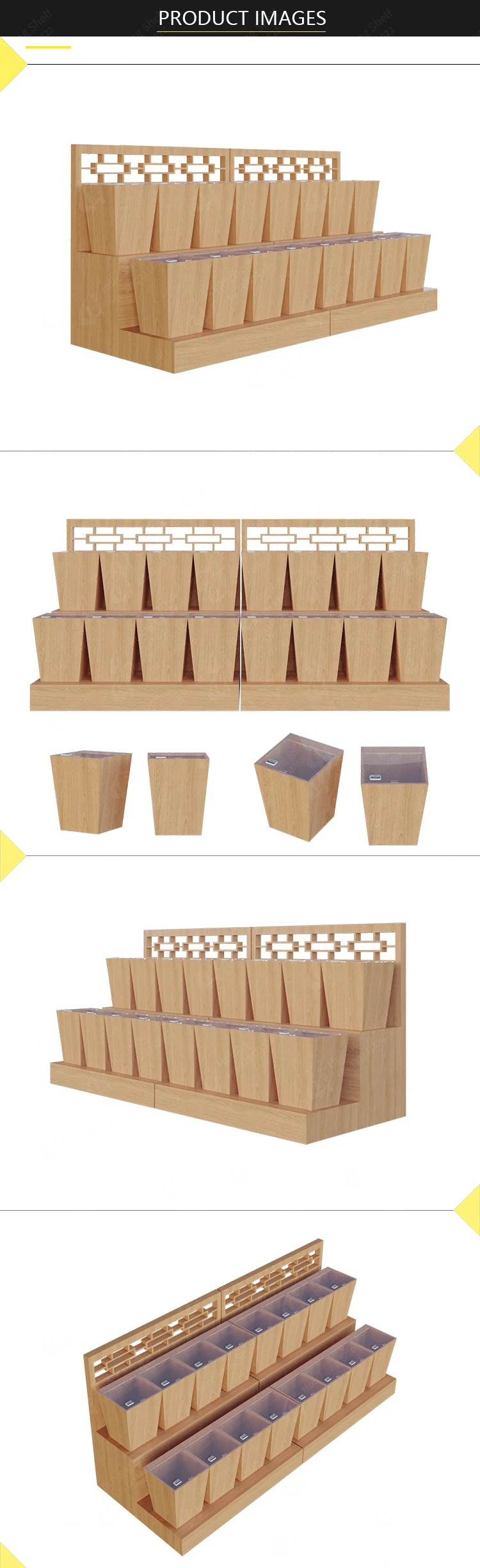 Customized Supermarket Grain Racks Wooded Rice Stand Display Shelves ...