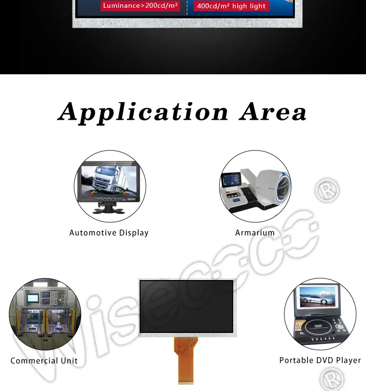 50 Pin Connector LED Display Panels 7 Inch 800*480 TFT LCD Display for ...