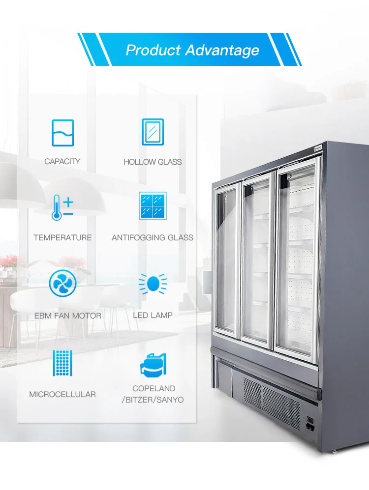 Customized Sliding Glass Door Refrigerator for Beverage Display