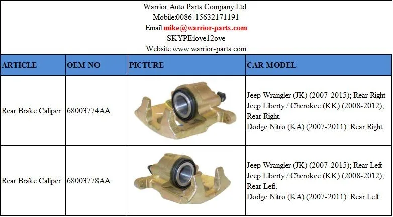 Rear Brake Caliper 68003778aa 68003774aa For Jeep Liberty Dodge Nitro ...