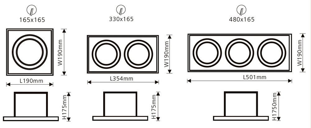 5 Years Warranty 3x20w Aluminum Black Led Ceiling Light Big Cutout Size ...