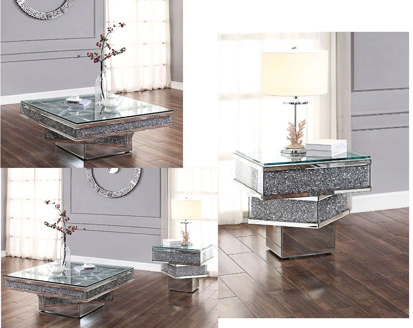 Unique Square Crushed Diamonds Coffee Table - Stylish Home Furniture