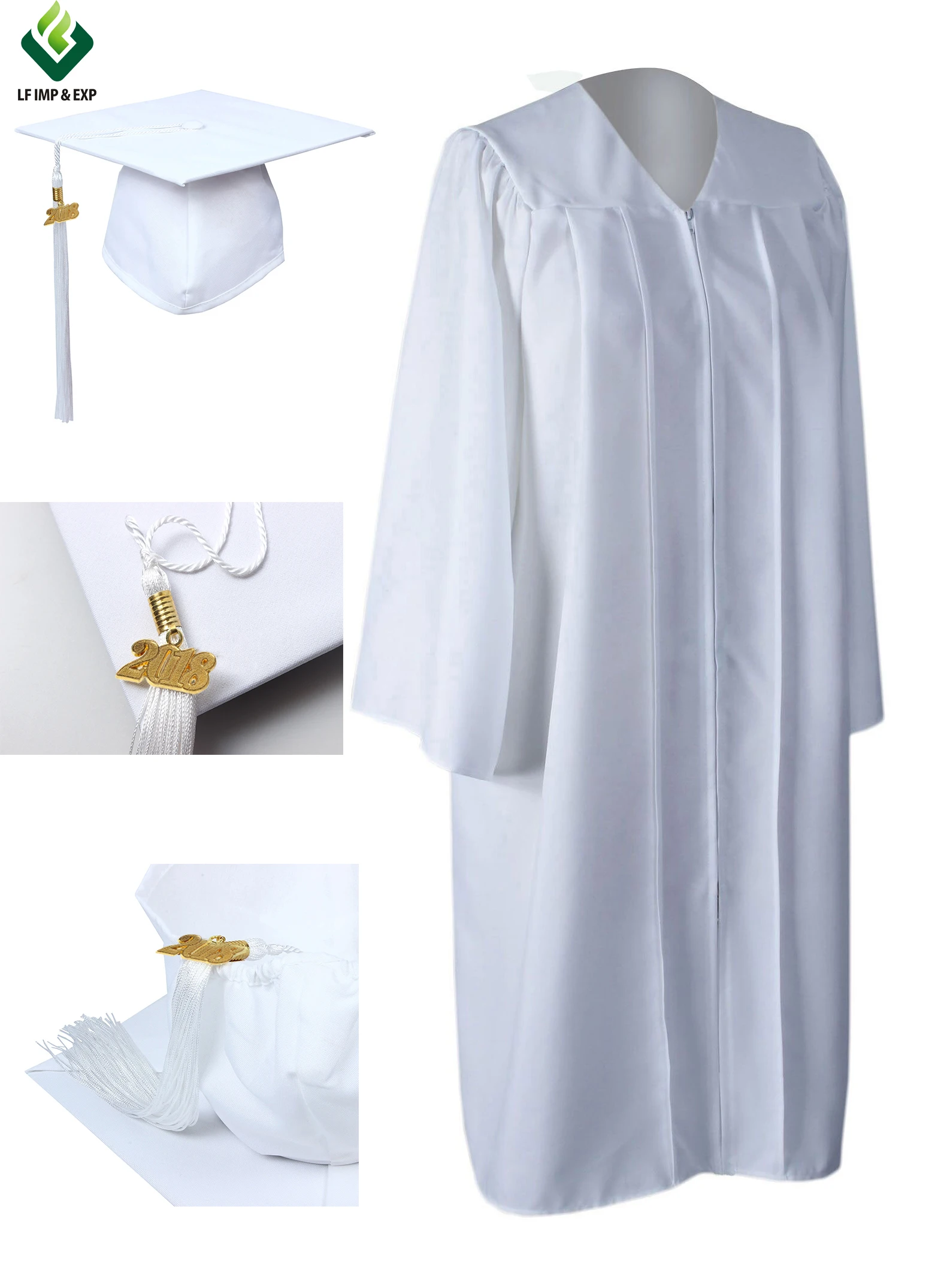 2019 Graduation Cap & Gown with Tassel - White & Customizable
