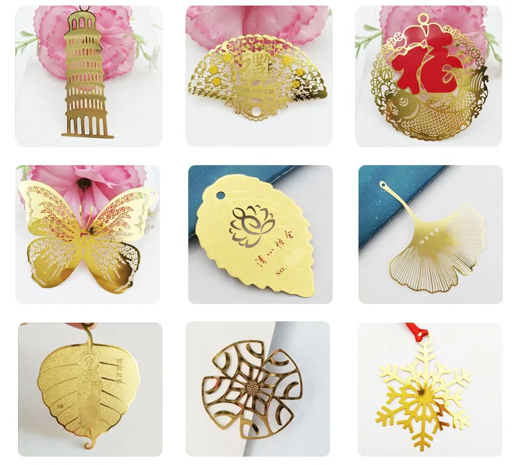 Custom Silk Print Laser Cut Logo Silver Or Gold Metal Bookmarks For ...
