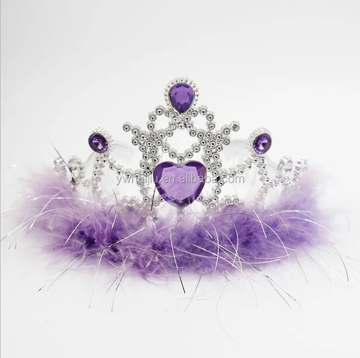 Princess Plastic Kids Tiara Party Hair Crown Children With Marabou ...