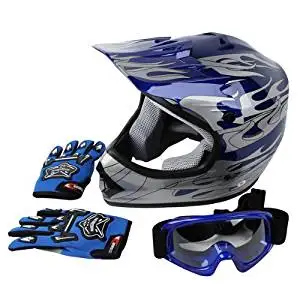 TCMT Dot Youth & Kids Motocross Offroad Street Helmet Blue Flame ...