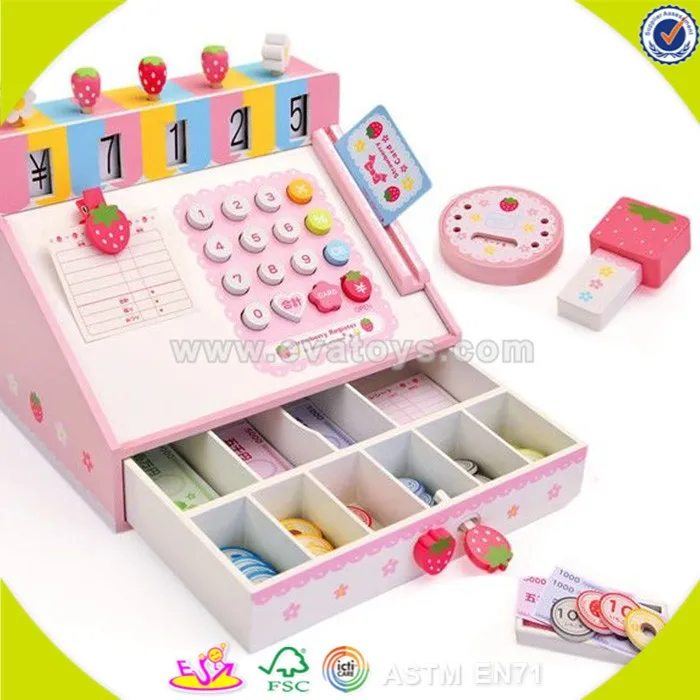 Wholesale Baby Pink Wooden Cash Register,Elegant Kids Wooden Cash ...