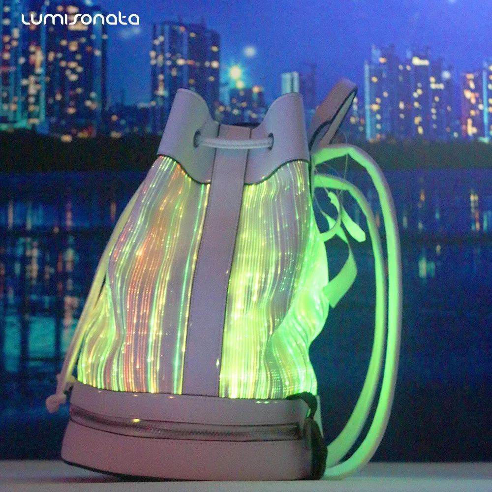 Newest Drawstring Pouch Design Led Light Up Luminous Fiber Optic Fabric ...