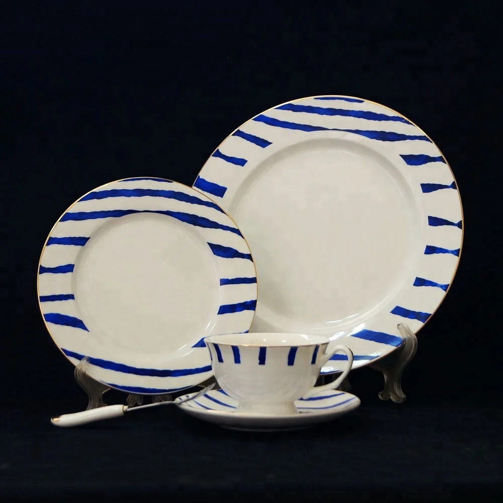 Blue Classic Stripes Bone China Dinner Set - Perfect for Parties