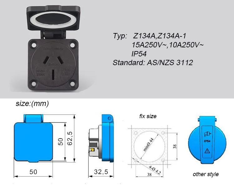 Znpon Z134a 15a 10a 250v Ip54 Waterproof Australian Socket - Buy ...