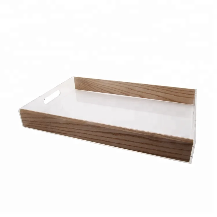 Transparent And Natural Wood Color Rectangular Tray Custom Size Acrylic ...