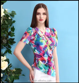 2015 New Summer Women Short Sleeve Floral Printed Fashion Shirt ...