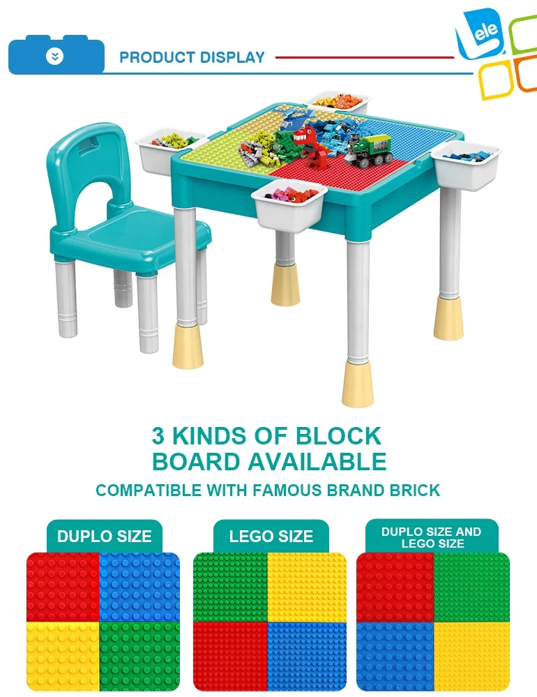 Kids Education Toy Compatible Building Blocks Activity Table Chair Set ...