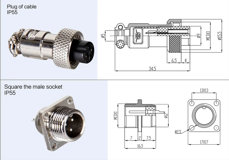 Gx12 Aviation Connector Diameter 12mm 4p Square Flange 4 Holes Male ...