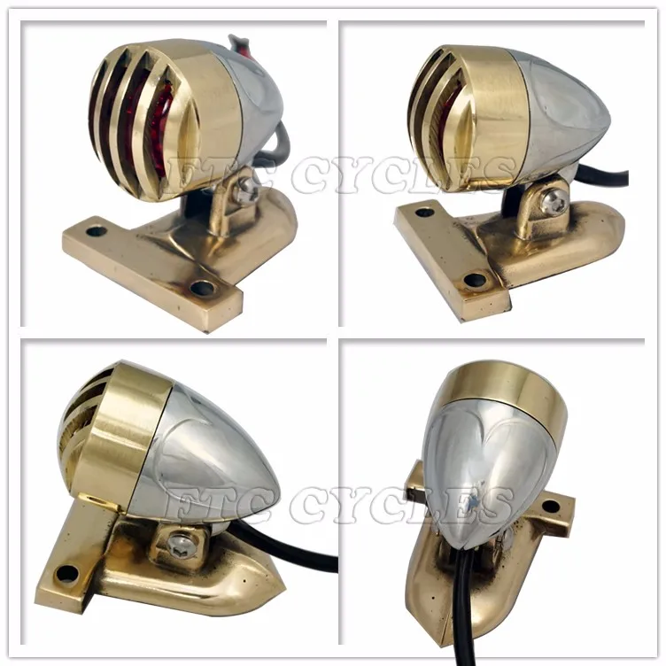 Motorcycle Vintage Antique Solid Brass Grilled Led Tail Light Fog Light ...