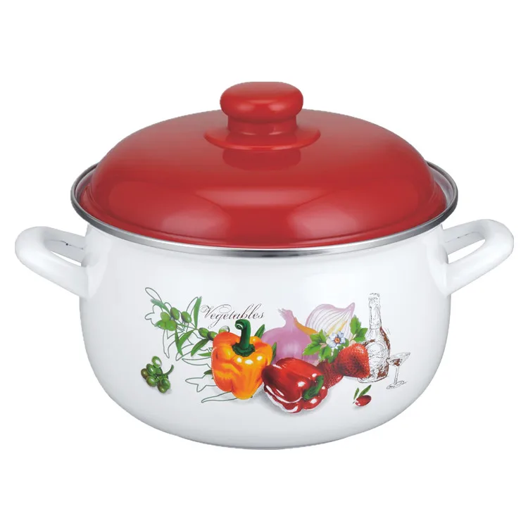 18-26cm Red Enamel Casseroles Enamel Cookware Set With Full Flowers ...