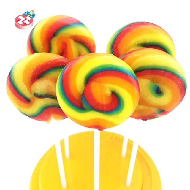 Halal Fancy Fruit Flavours Rainbow Swirl Flat Big Bom Lollipop Candy ...