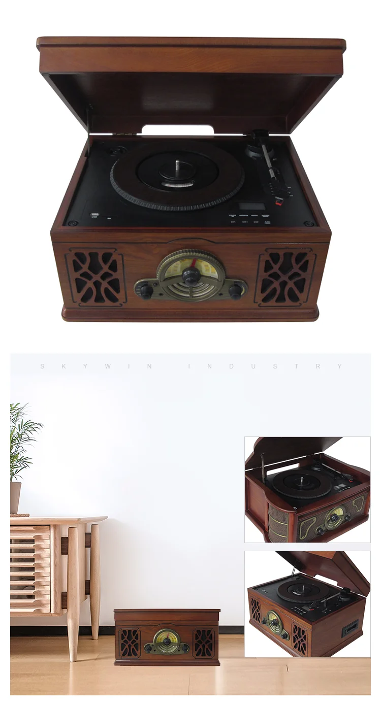 Audio Hi-fi Portable Wooden Nostalgic Record Player With Usb Sd Cd ...