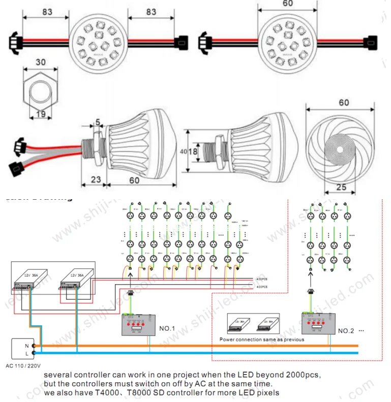 60mm DC24V 6018 Cabochon LED Fairground Decoration RGB Pixel Lights