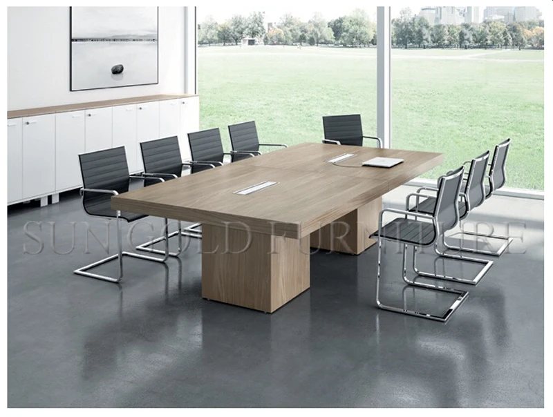 Modern Conference Table with Power Socket - Wood Style