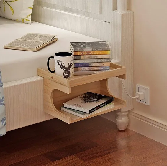 Bamboo Bunk Buddy Bedside Shelf Double Layer Caddy Tray Headboard Shelf As Bedside Table - Buy ...