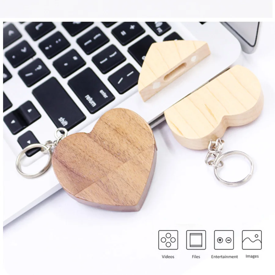 Heart Shape Wooden USB 2.0 Flash Drive Wedding Gift Pendrive with ...