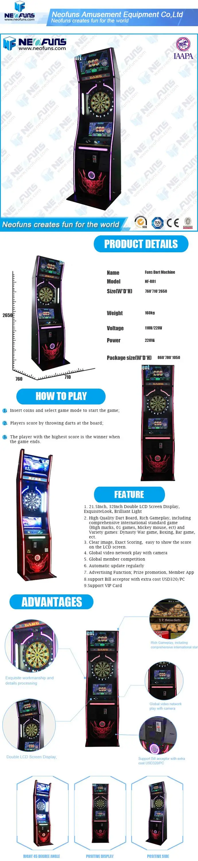 High Quality Indoor Sports Coin Operated Arcade Electronic Darts Game ...