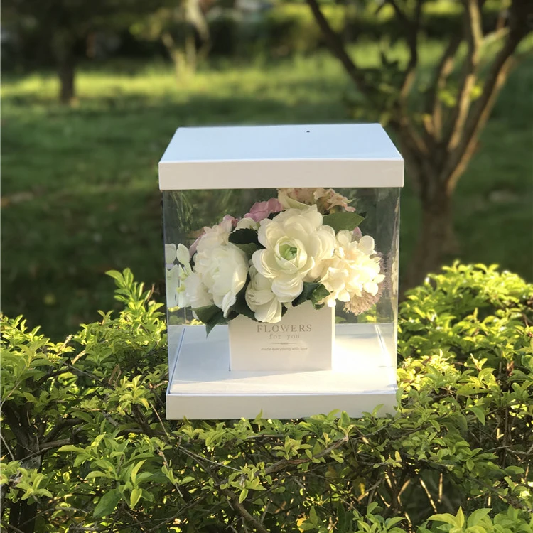 Printed Plastic Box With Clear Lid Top And Bottom Style Box Flower ...