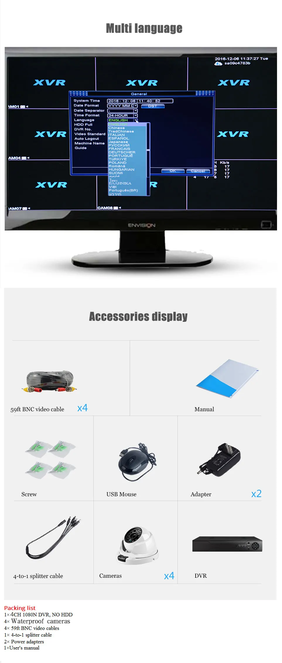 Unicon Vision Outdoor Full HD 4CH CCTV AHD DVR KIT 1080P