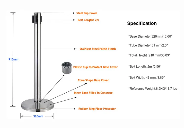 Stainless Steel Retractable Belt Queue Pole Temporary Que Manager ...