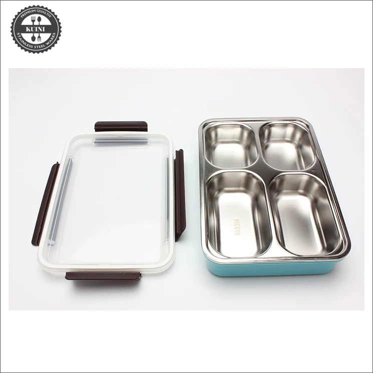 Stainless Steel 4 Compartment Lunch Bento Box - Buy 4 Compartment Lunch ...