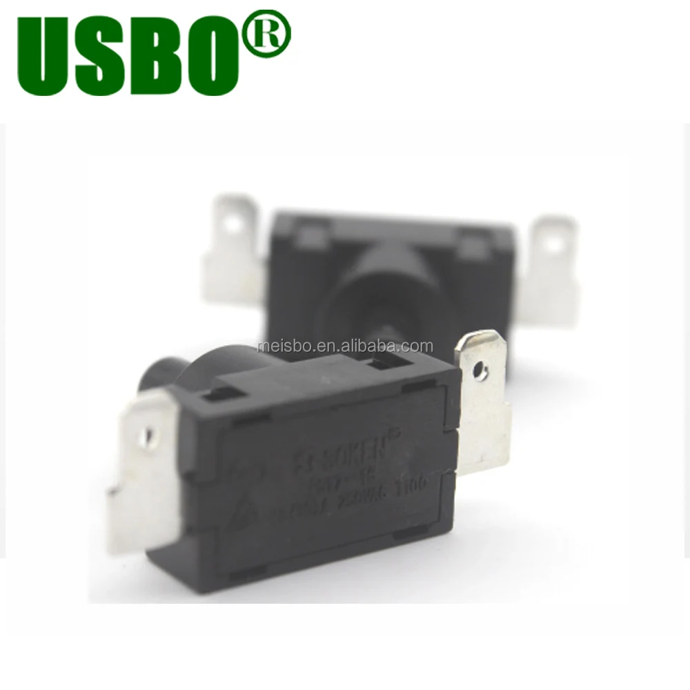 Black 16A 250V Latching Push Button Switch for Vacuum Cleaners