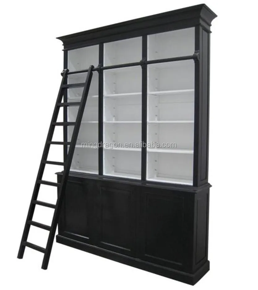 Antique Recycle Teak Wood Bookcase with Ladder - Sinocurio