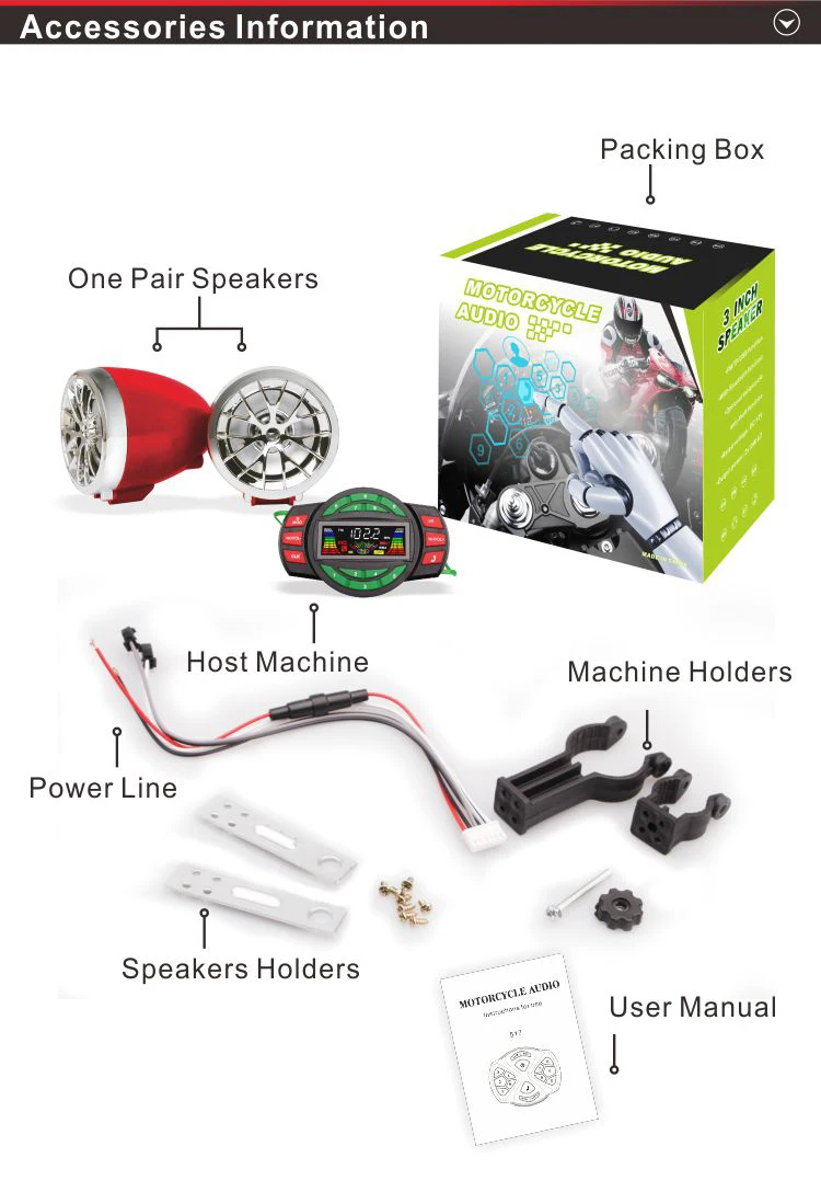 Motorcycle Fm Radio Motorcycle Digital Audio Mp3 2.5 Inch Speaker ...