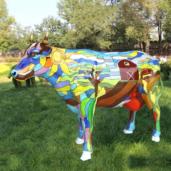 Large Resin Animal Statues Coloful Painted Fiberglass Cow For Garden ...