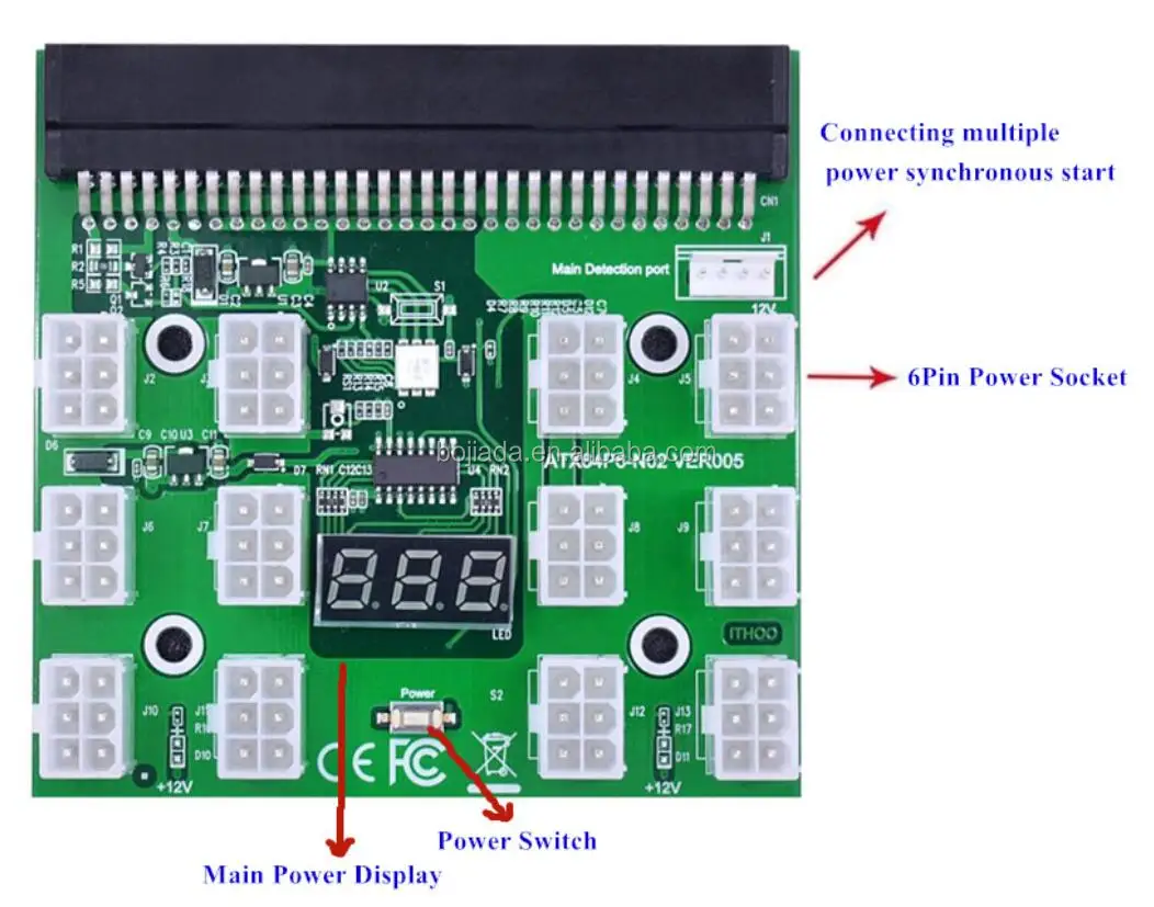 12 Port Pcie 6pin Server Power Supply Breakout Board With 12 * 70cm ...