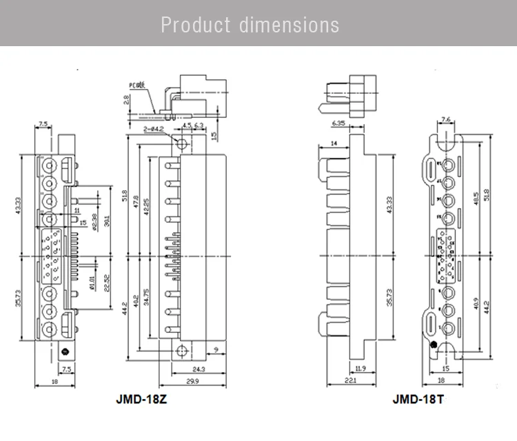 90 Degree Solder Rectangular Connector MISA 18 Pin Industrial Drawer ...