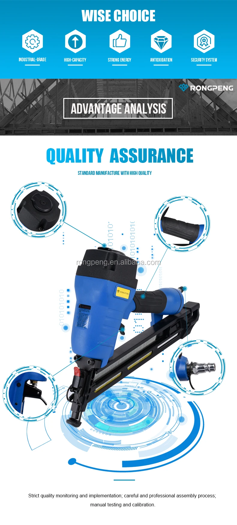 RONGPENG DA64C 15 Gauge Angled Finish Nailer - Lightweight & Durable
