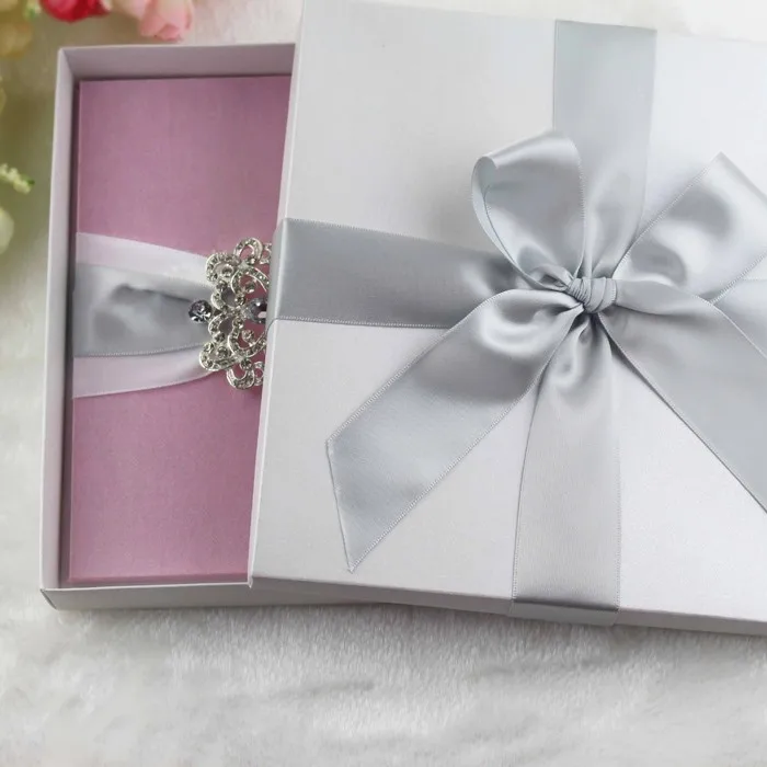 Pink Silk Folio with Ribbon Box for Wedding Invitations