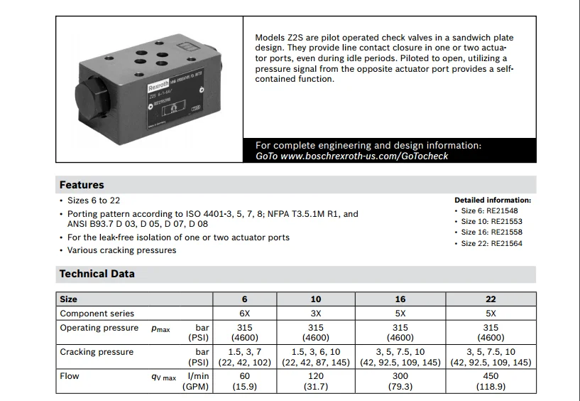 Rexroth Z2S Stacked One-Way Valves - High Pressure Hydraulics