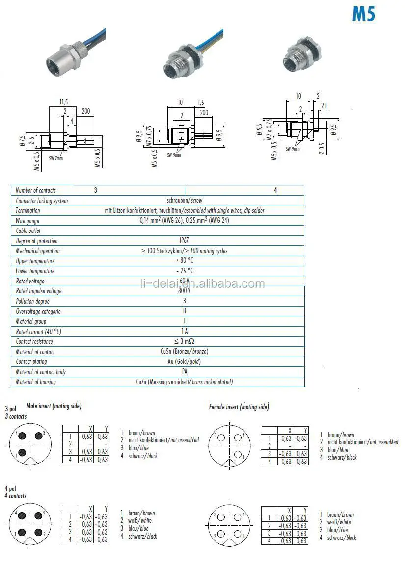 Panel Mount Socket Female M5 Connector Circular Metal Solder 4Pin M5 ...