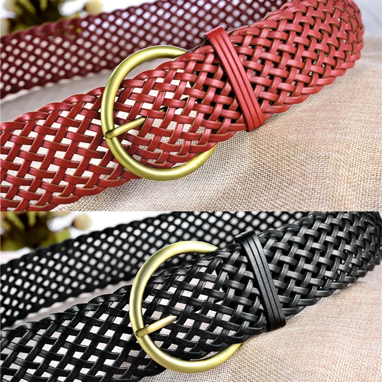 Ladies 5cm Wide Braided Belt Ladies Bonded Leather Handmade Weave Belt ...