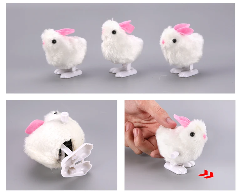 Supermarket Wind Up Animals Wholesale White Fur Move Small Rabbit Plush ...